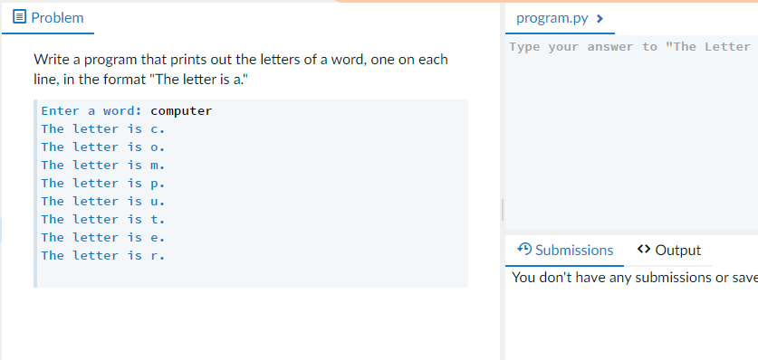 Solved Problem program.py > Type your answer to "Letters" | Chegg.com