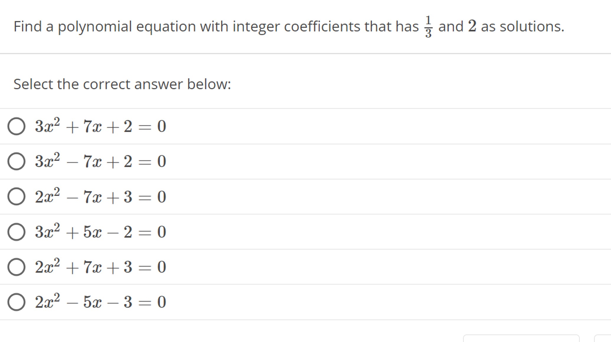 Solved Find a polynomial equation with integer coefficients | Chegg.com