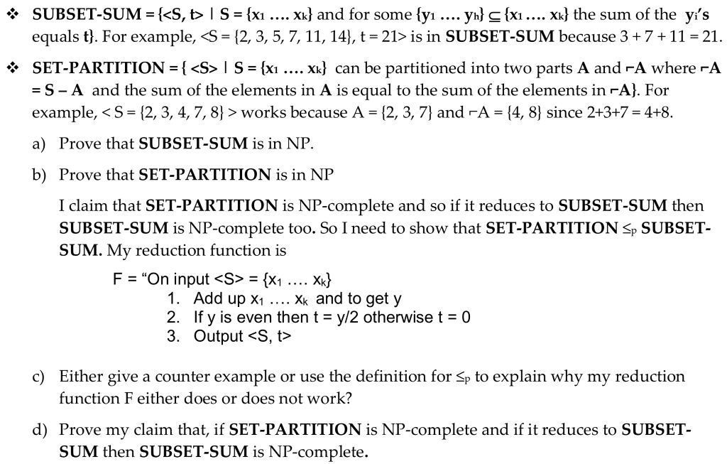 Solved * SUBSET-SUM-kS, t> I S -[xi Xk] and for some lyı | Chegg.com