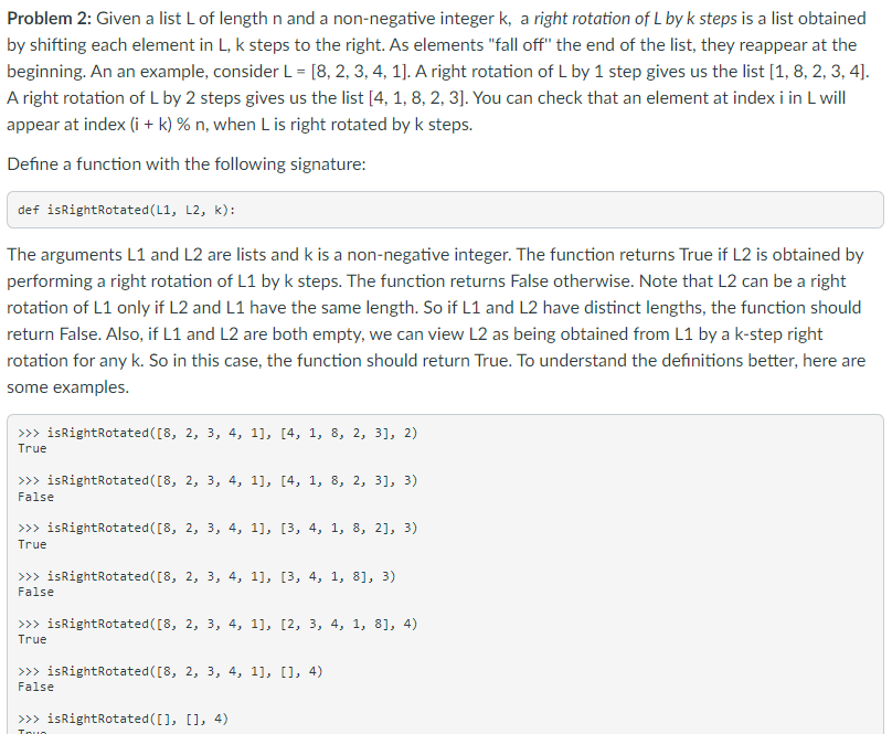 Solved Problem 2: Given a list L of length n and a | Chegg.com