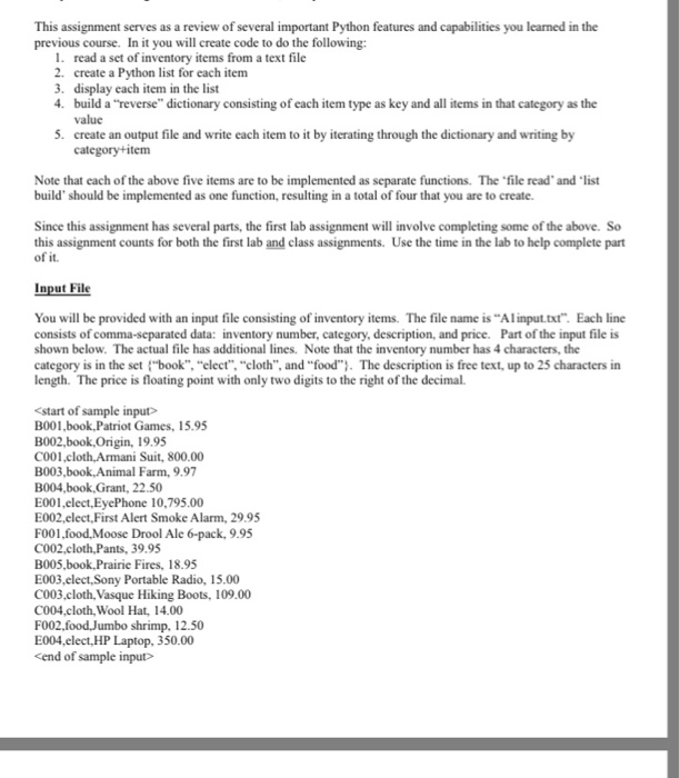 Solved This assignment serves as a review of several | Chegg.com