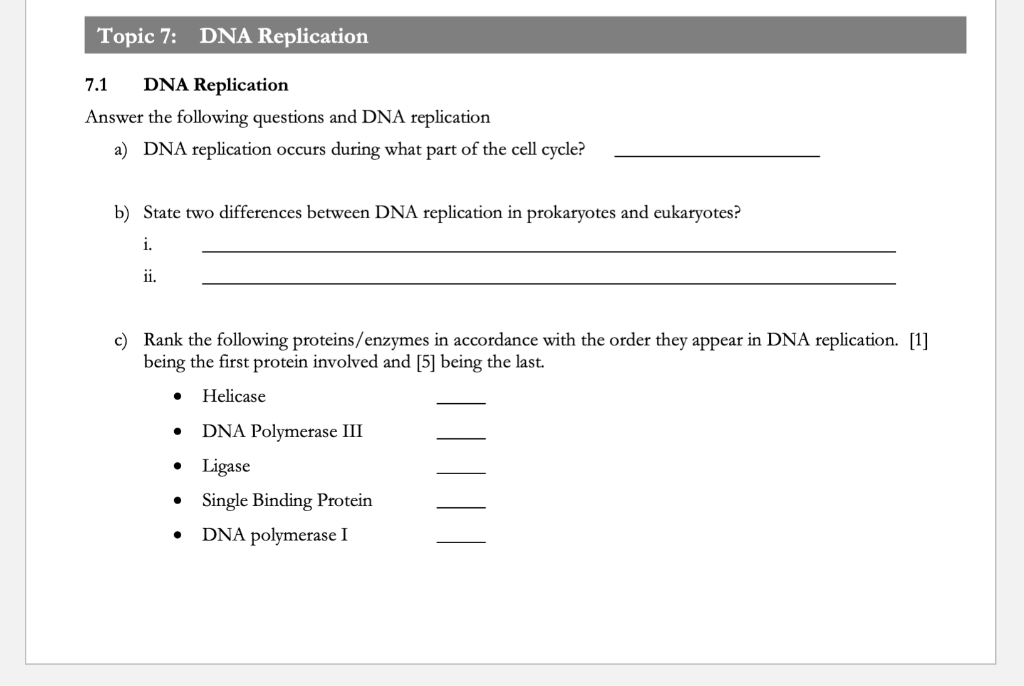 Solved Topic 7: DNA Replication 7.1 DNA Replication Answer | Chegg.com