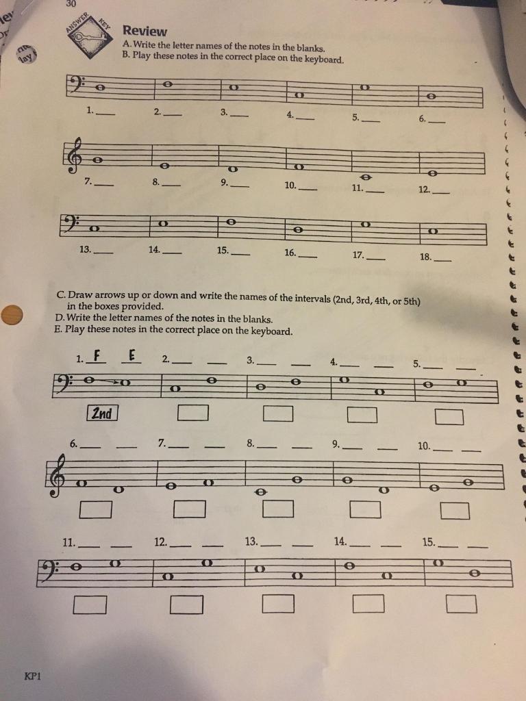 Review A. Write the letter names of the notes in the | Chegg.com