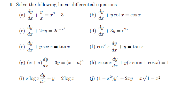 Solved 9. Solve the following linear differential equations. | Chegg.com