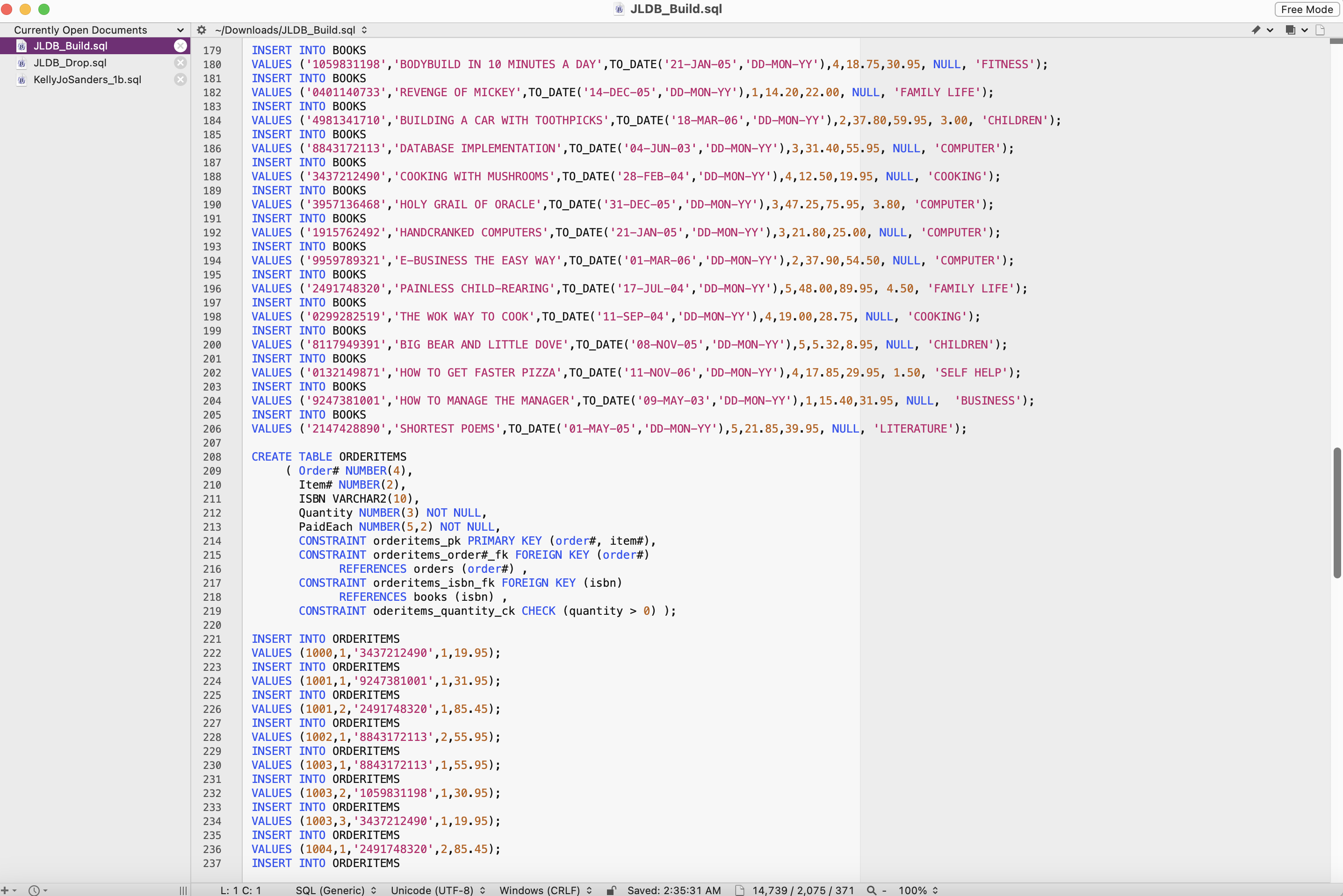In Chapter 2, you will run a SQL script to create the | Chegg.com