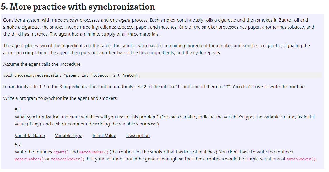 Solved 5. More practice with synchronization Consider a | Chegg.com