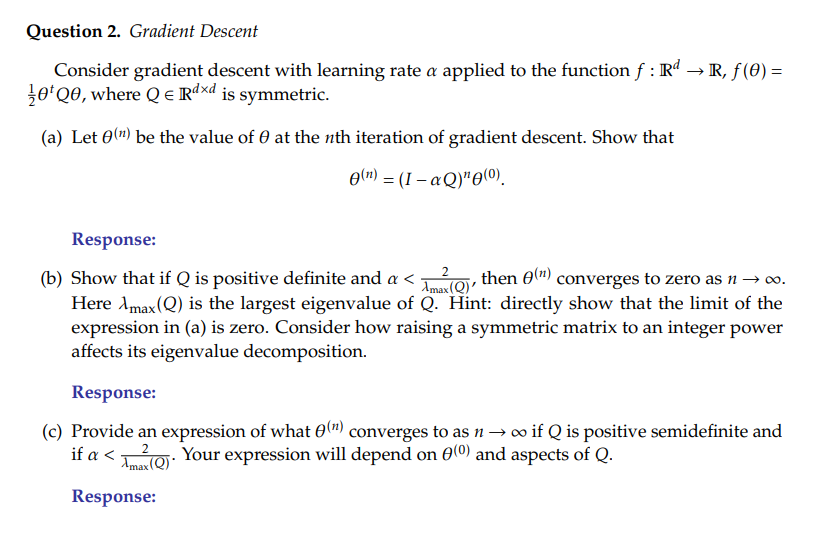 Question 2. Gradient Descent Consider gradient | Chegg.com