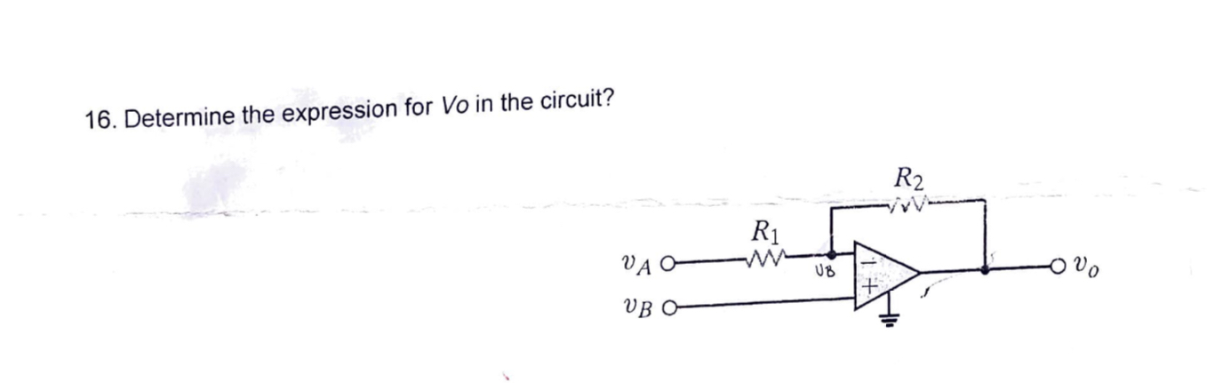 Solved 16. Determine the expression for Vo in the circuit? | Chegg.com