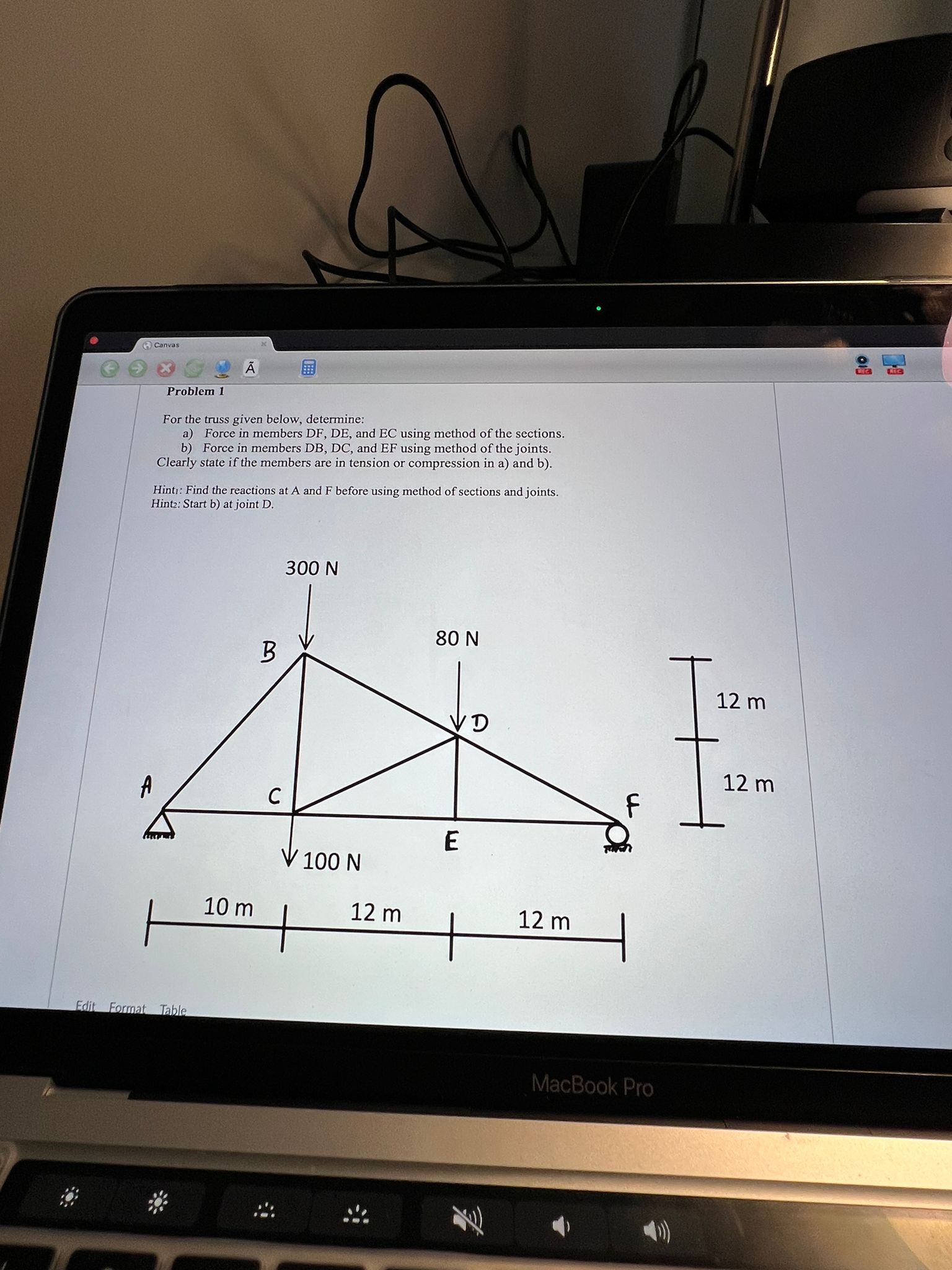 Problem 1for The Truss Given Below Detca ﻿force In 