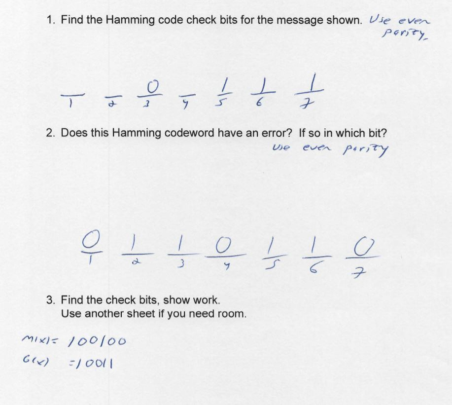 Solved 1 Find The Hamming Code Check Bits For The Message 9462