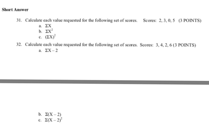 Solved Short Answer 1. Calculate each value requested for | Chegg.com