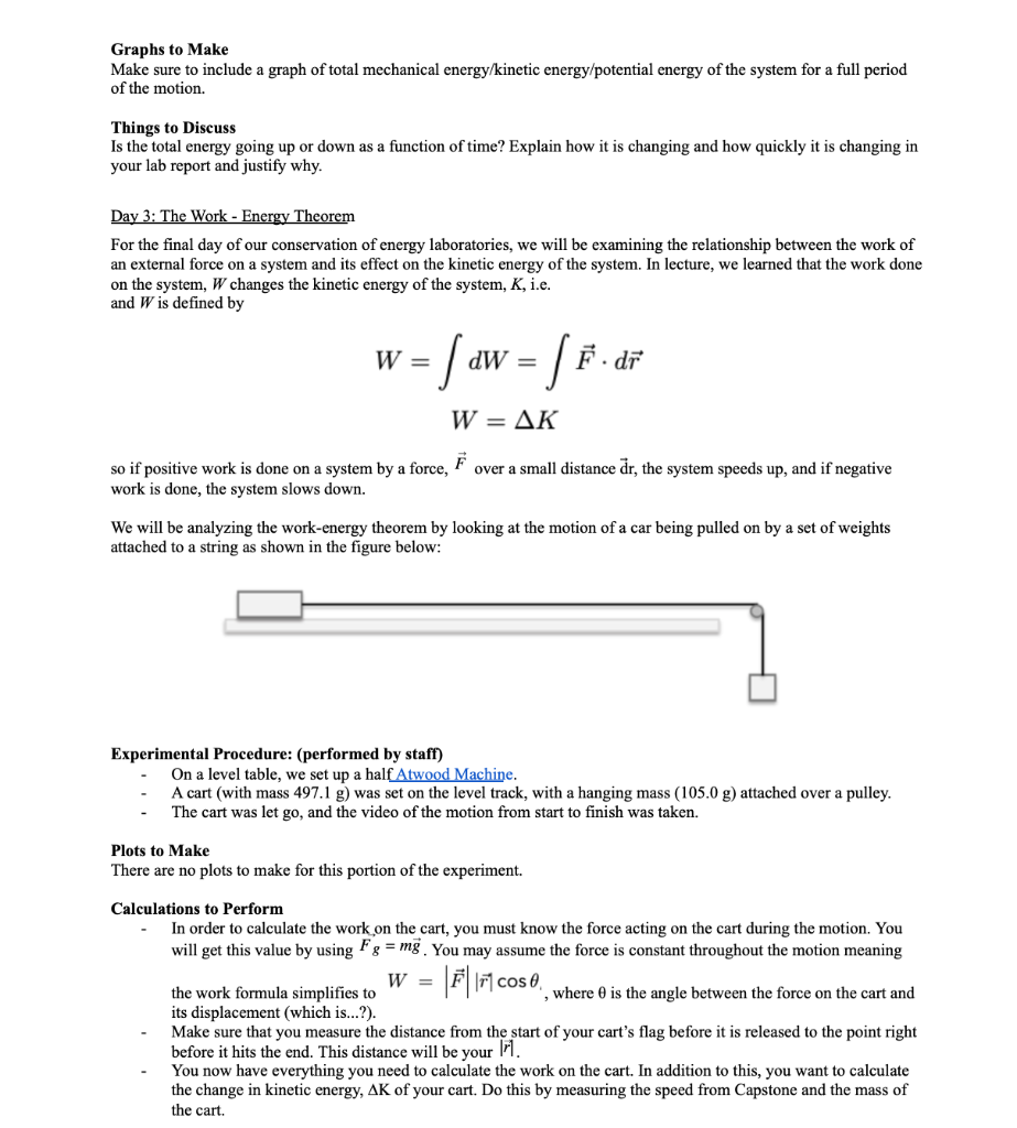 Lab 3: Conservation of Energy (Full Lab Report) Day | Chegg.com
