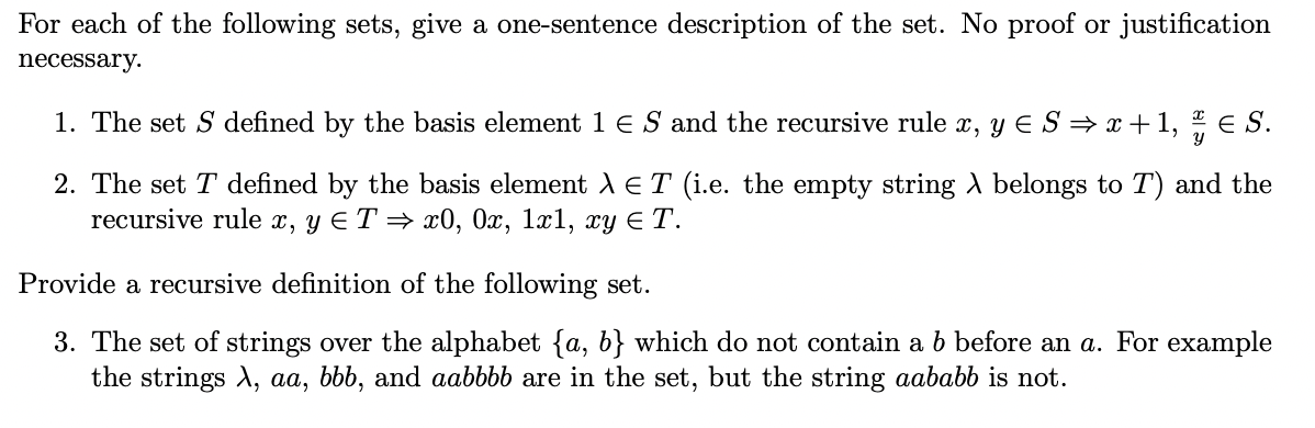 Solved For each of the following sets, give a one-sentence | Chegg.com