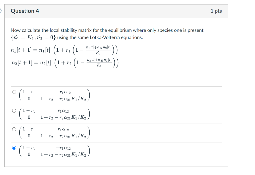 Solved Now calculate the local stability matrix for the | Chegg.com