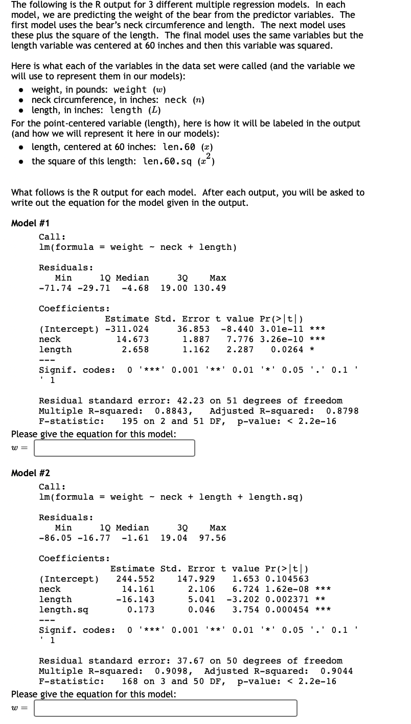 Solved The following is the R output for 3 different | Chegg.com