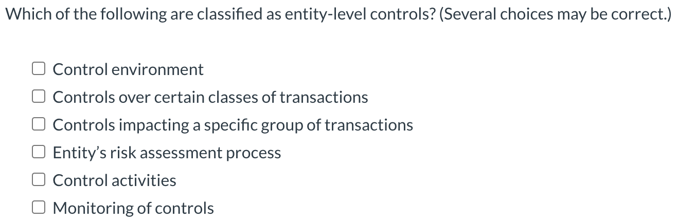 Solved Which of the following are classified as entity-level | Chegg.com