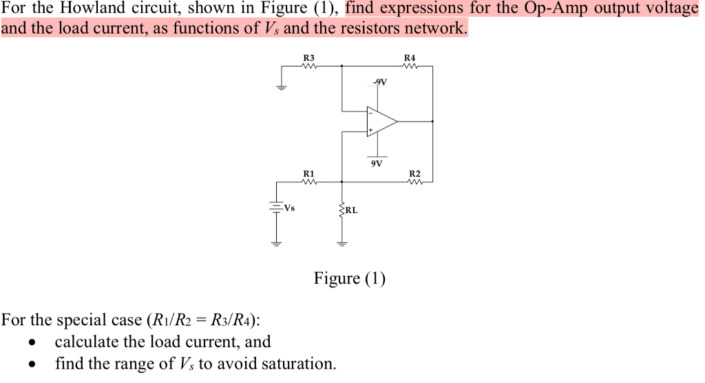 Solved For the Howland circuit, shown in Figure (1), find | Chegg.com