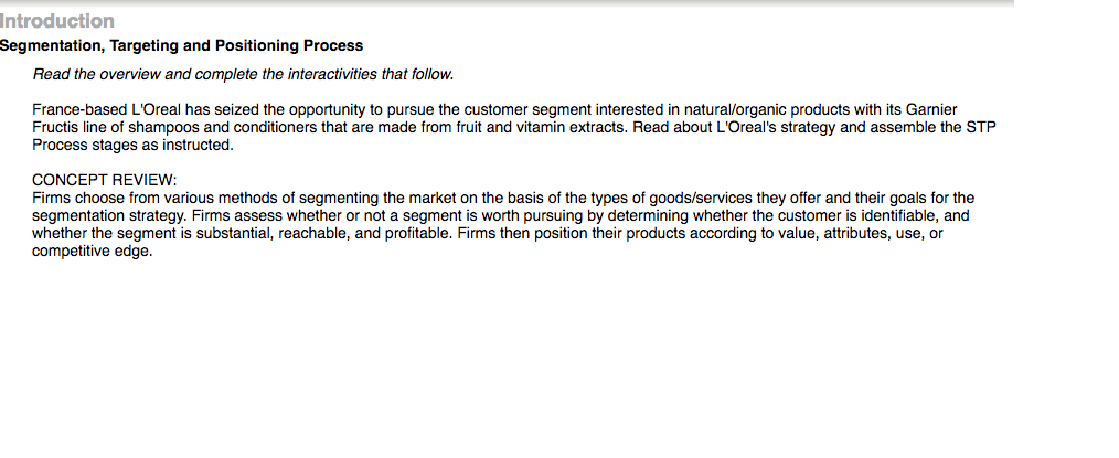 Solved Introduction Segmentation, Targeting and Positioning | Chegg.com