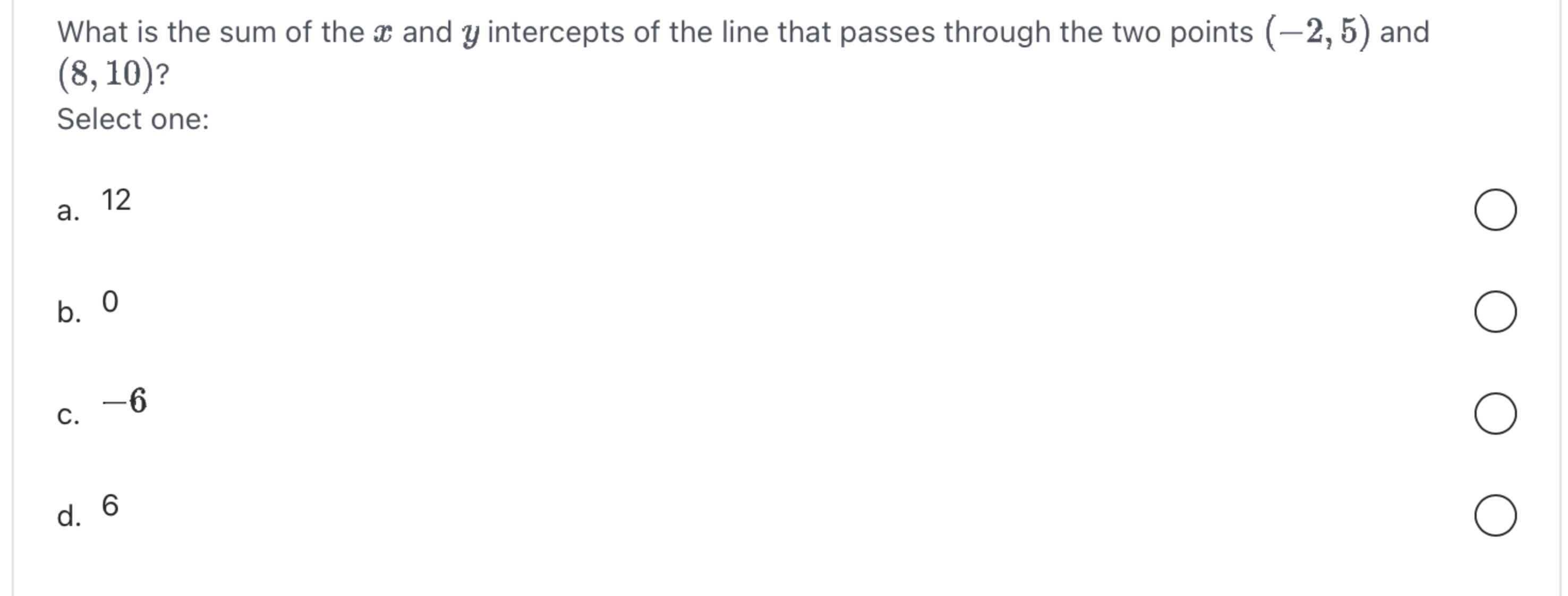 Solved What is the sum of the x ﻿and y ﻿intercepts of the | Chegg.com