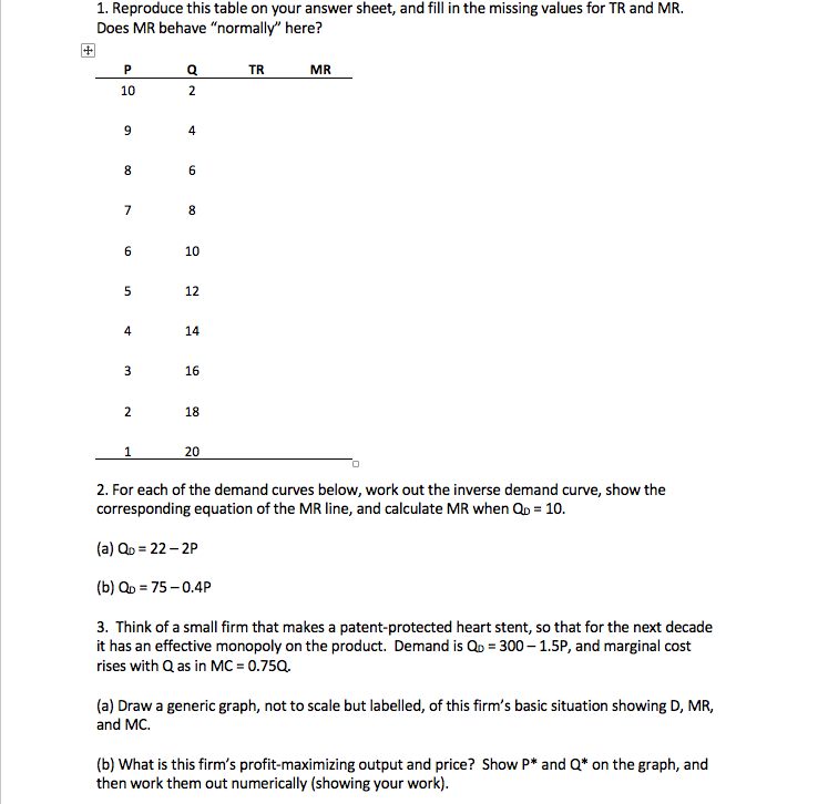 Solved 1. Reproduce this table on your answer sheet, and | Chegg.com