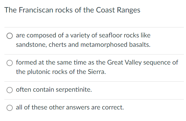Solved The Franciscan rocks of the Coast Ranges are composed | Chegg.com