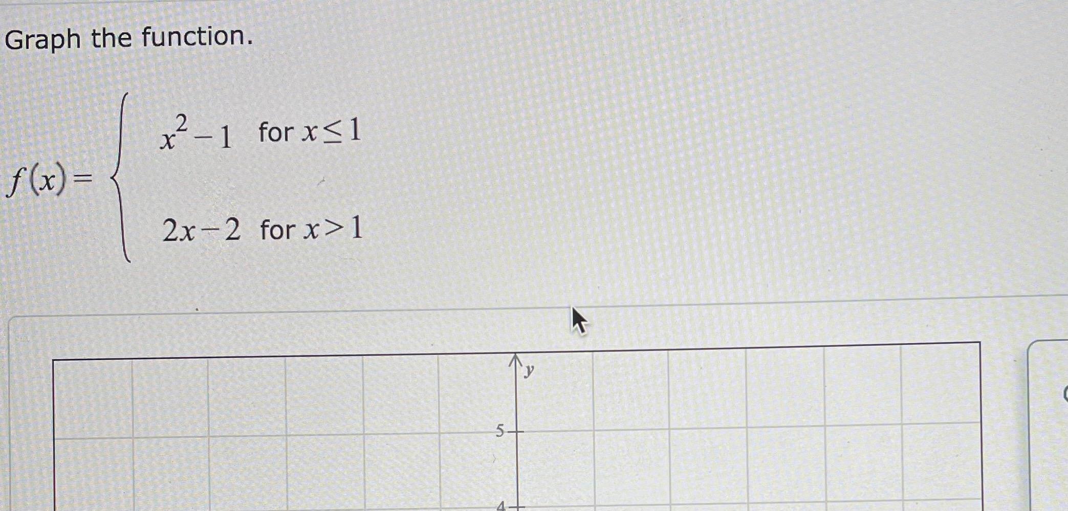 Solved Graph the function. x2-1 for x=1 х 2x -2 for x>1 5-+ | Chegg.com