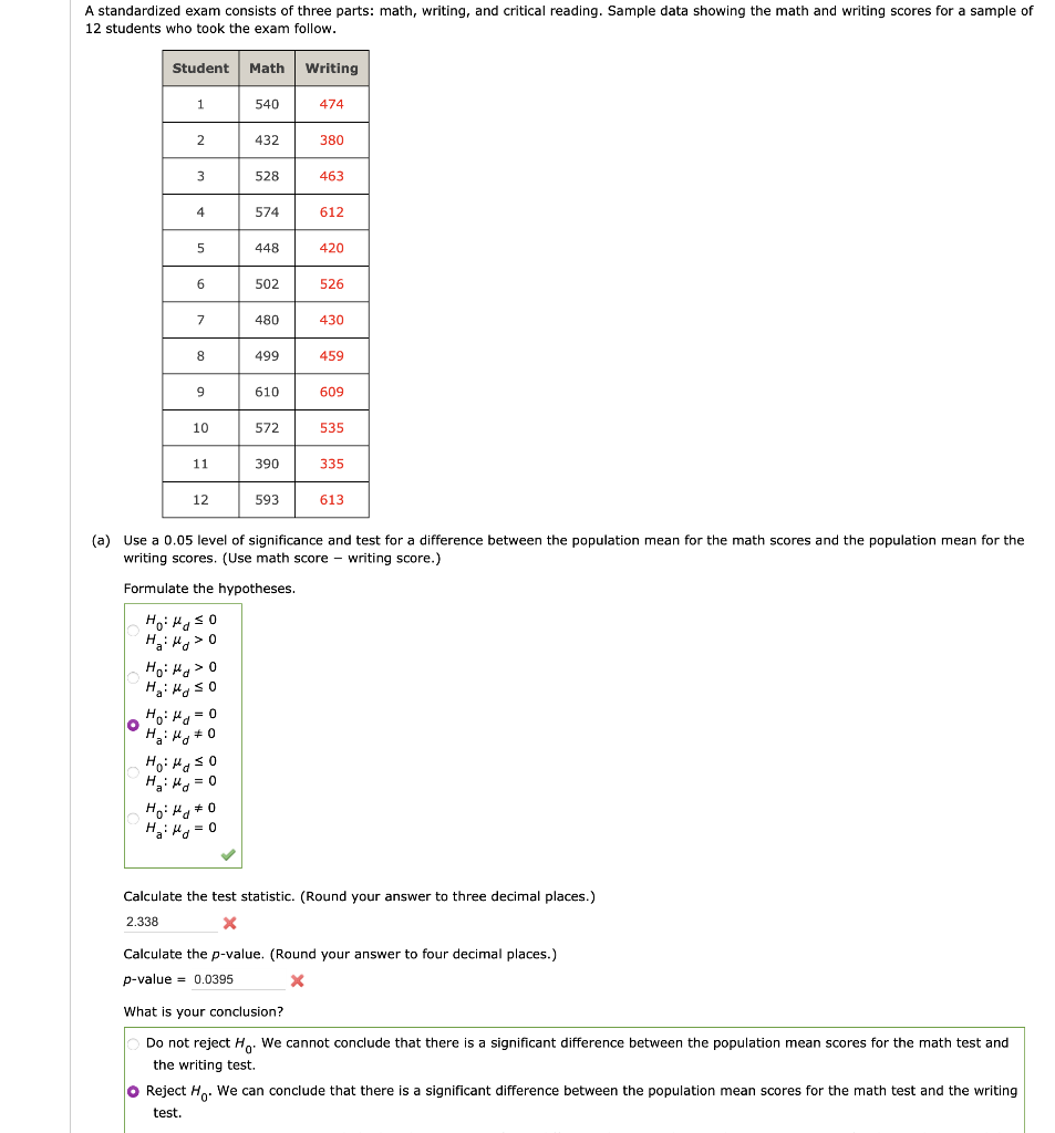 Solved A standardized exam consists of three parts: math, | Chegg.com