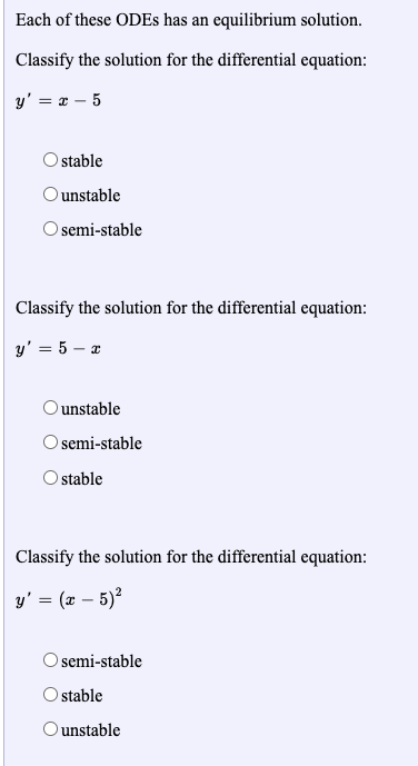 Solved Each of these ODEs has an equilibrium solution. | Chegg.com
