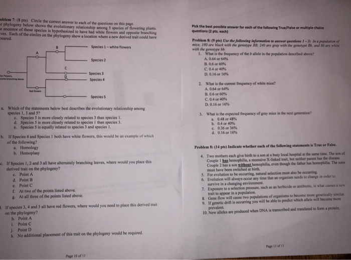 Solved oblem 7: (8 pts) Cirele the correct answer to each of | Chegg.com