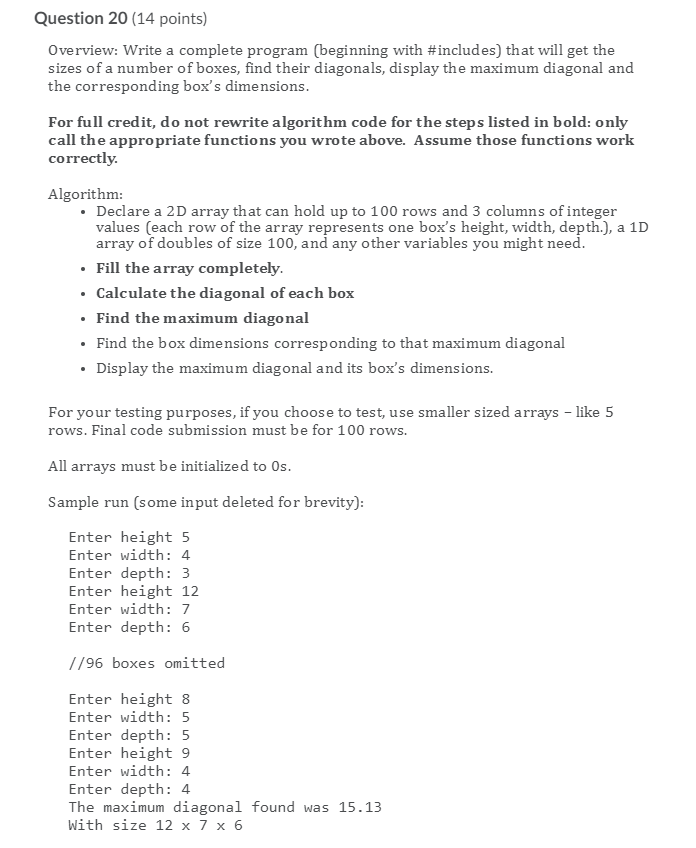 Solved Question 20 (14 points) Overview: Write a complete | Chegg.com
