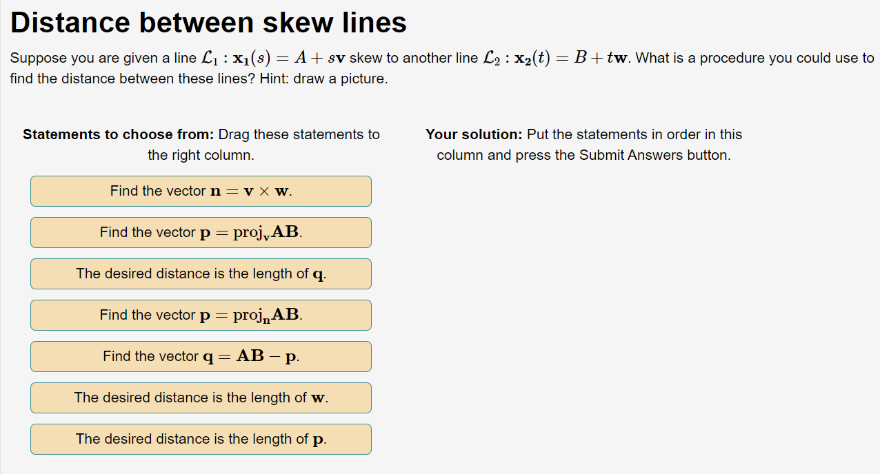 Solved Distance between skew linesSuppose you are given a | Chegg.com