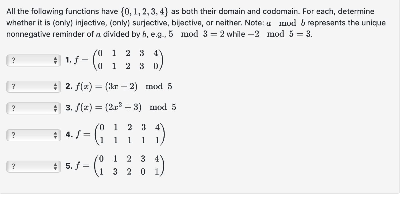 Solved All the following functions have {0,1,2,3,4} ﻿as both | Chegg.com