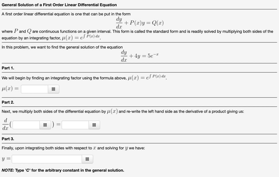 Solved General Solution Of A First Order Linear Differential