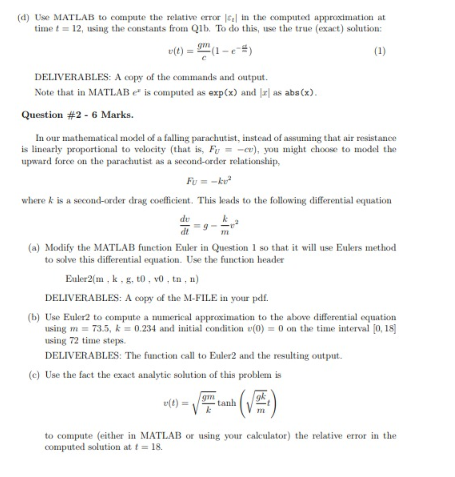 Solved A MATLAB function M-file for Euler's method (as | Chegg.com