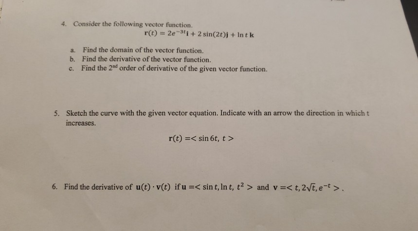 Solved 4. Consider the following vector function. r(t) = | Chegg.com