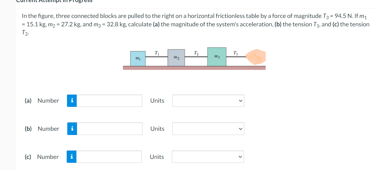 Solved In the figure, three connected blocks are pulled to | Chegg.com