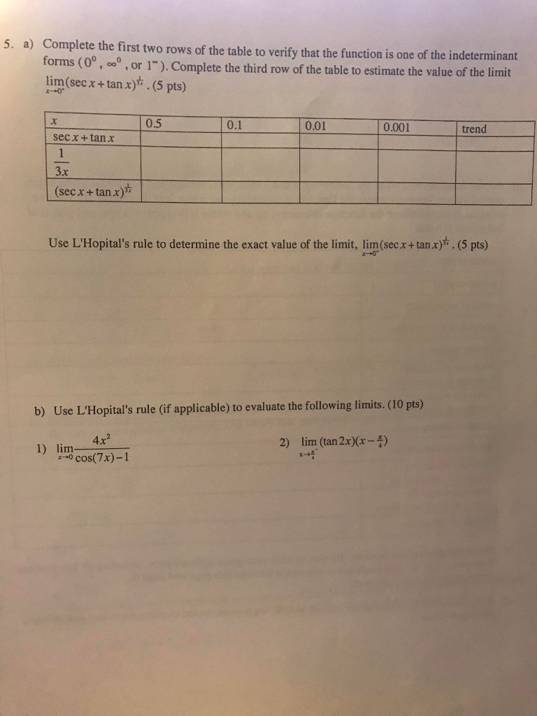 Solved 5. a) Complete the first two rows of the table to | Chegg.com