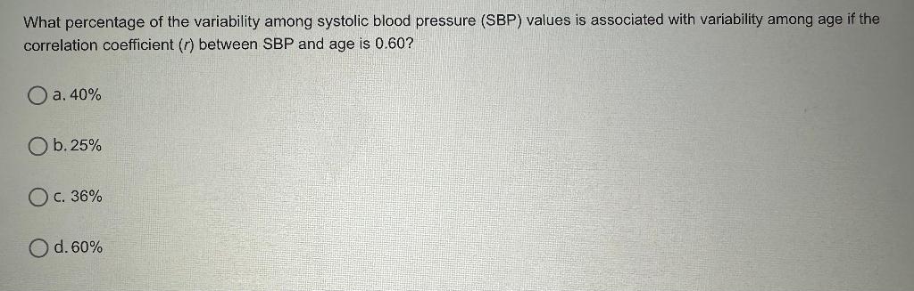 Solved What percentage of the variability among systolic | Chegg.com