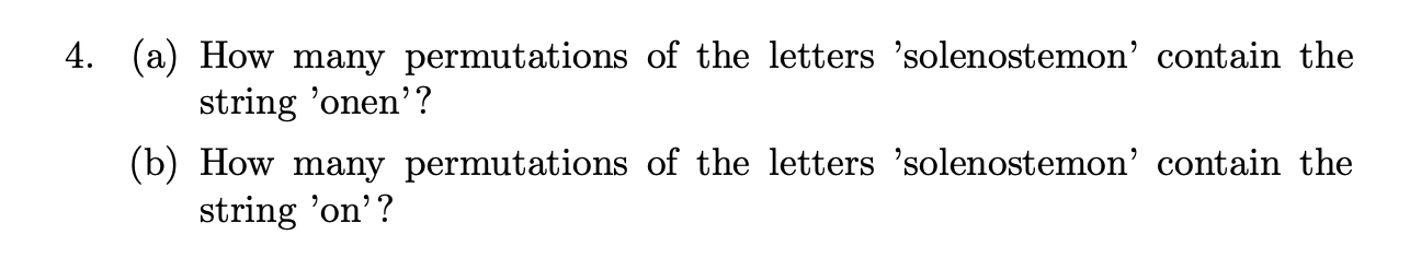 Solved How many permutations of the letters ’solenostemon’ | Chegg.com