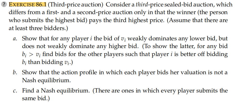 Solved ? EXERCISE 86.1 (Third-price auction) Consider a | Chegg.com
