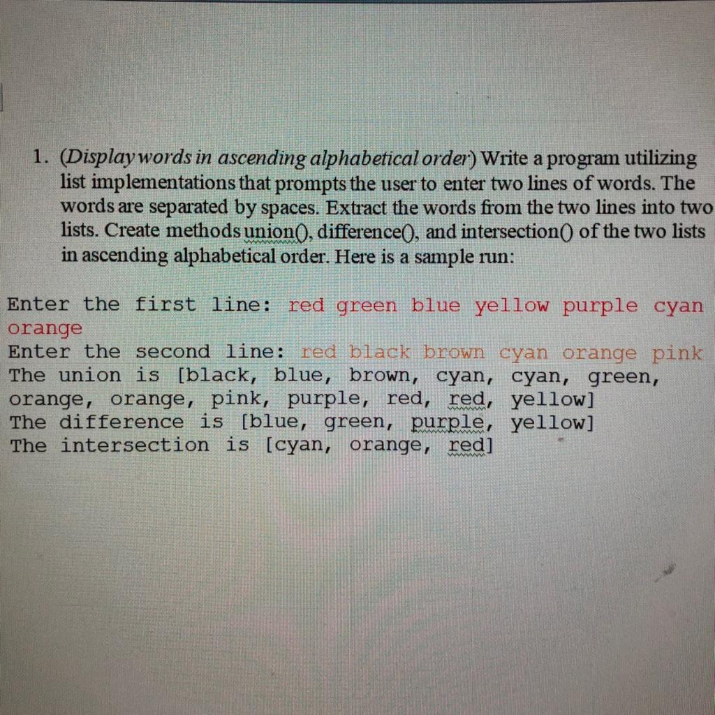 Solved 1. (Display words in ascending alphabetical order) | Chegg.com