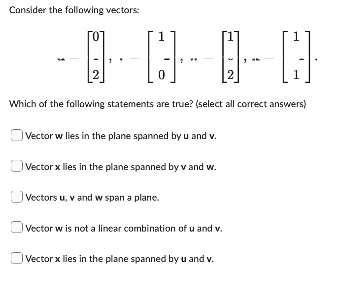 Consider the following vectors: 1 1 (3- D 2 0 2 1 | Chegg.com