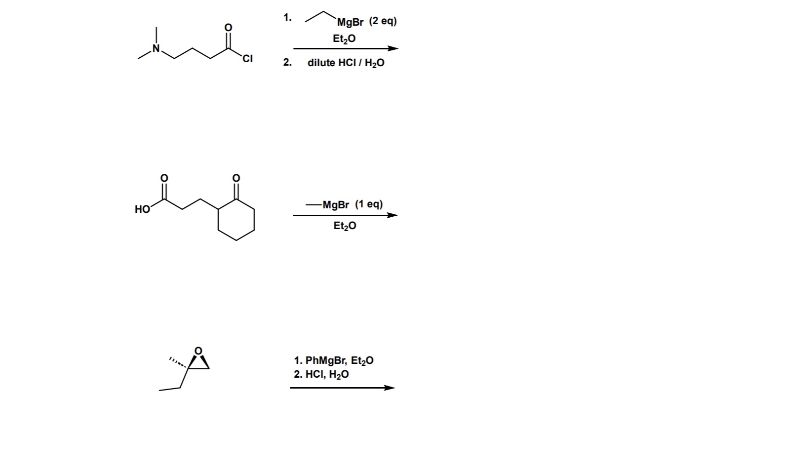 Solved 1. 2. dilute HCl/H2O 1. PhMgBr,Et2O 2. HCl,H2O1. | Chegg.com