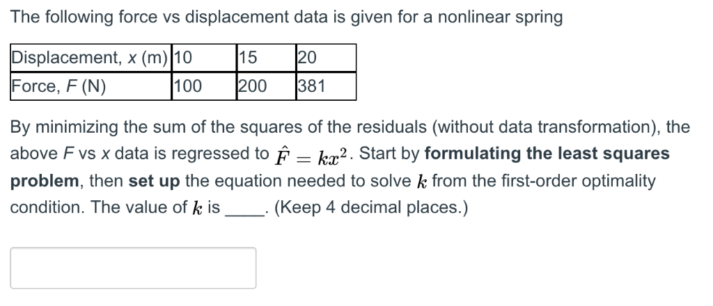 Solved The following force vs displacement data is given for | Chegg.com