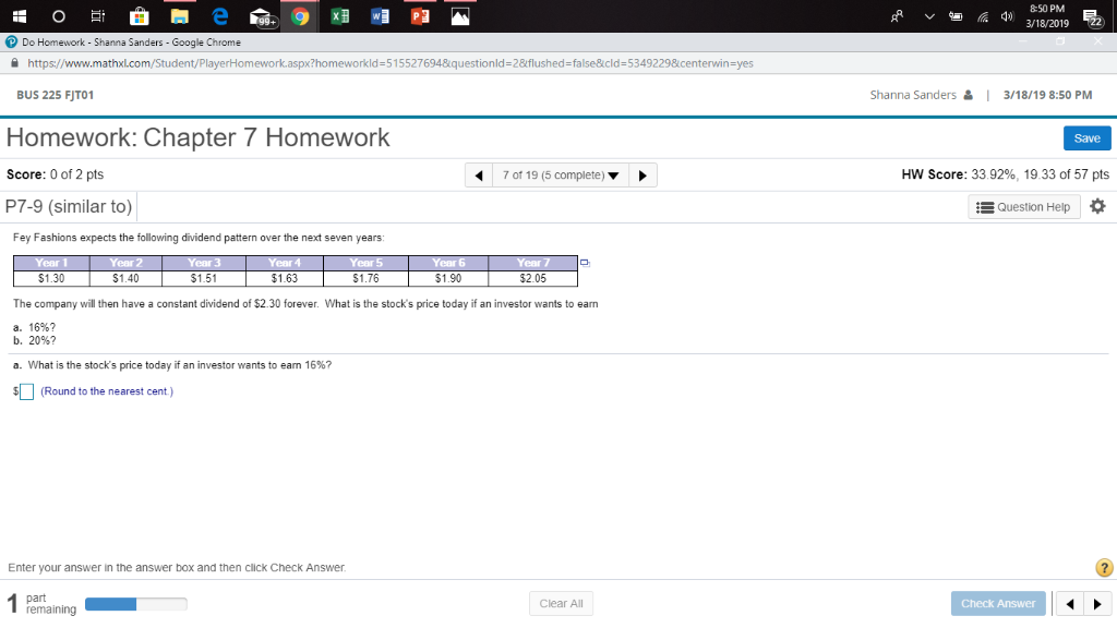 Solved 8-50 PM 3/18/2019 Do Homework- Shanna Sanders - | Chegg.com