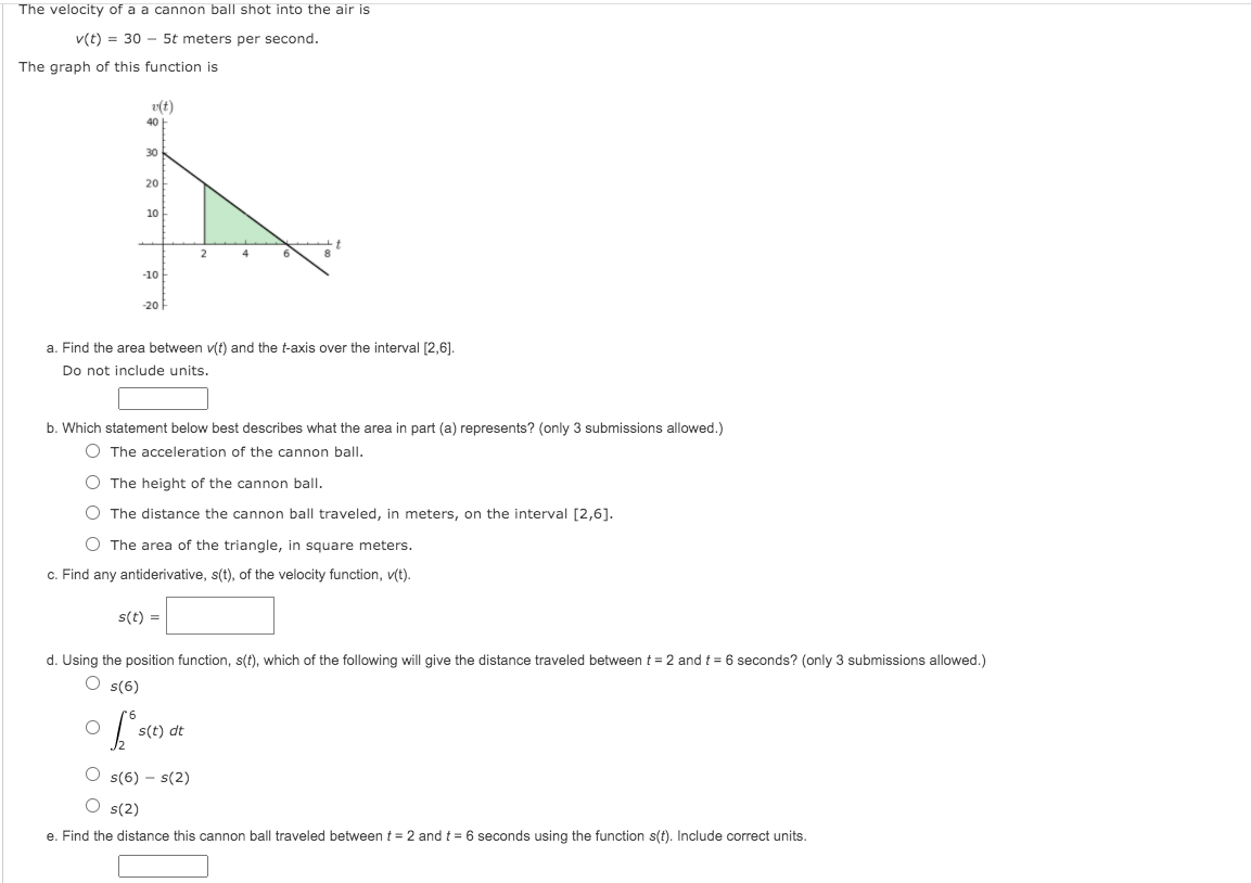 Solved The velocity of a a cannon ball shot into the air is | Chegg.com