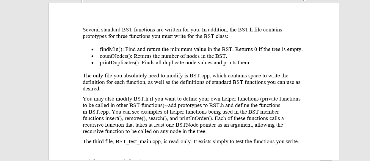 Solved Several standard BST functions are written for you. | Chegg.com