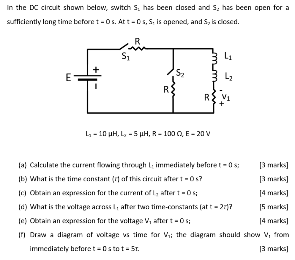 Solved In the DC circuit shown below, switch Si has been | Chegg.com