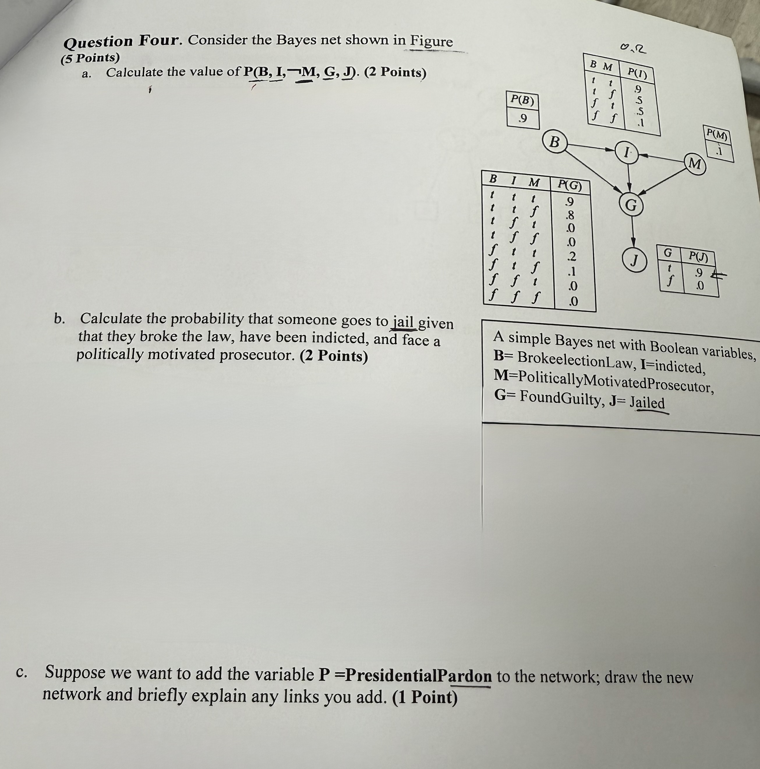 Solved Question Four. Consider the Bayes net shown in Figure | Chegg.com
