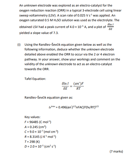 Solved An unknown electrode was explored as an | Chegg.com